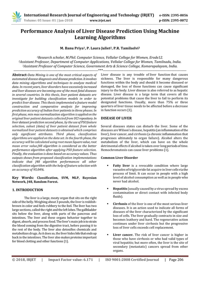 IRJET-Performance Analysis of Liver Disease Prediction using Machine Learning Algorithms | PDF ...