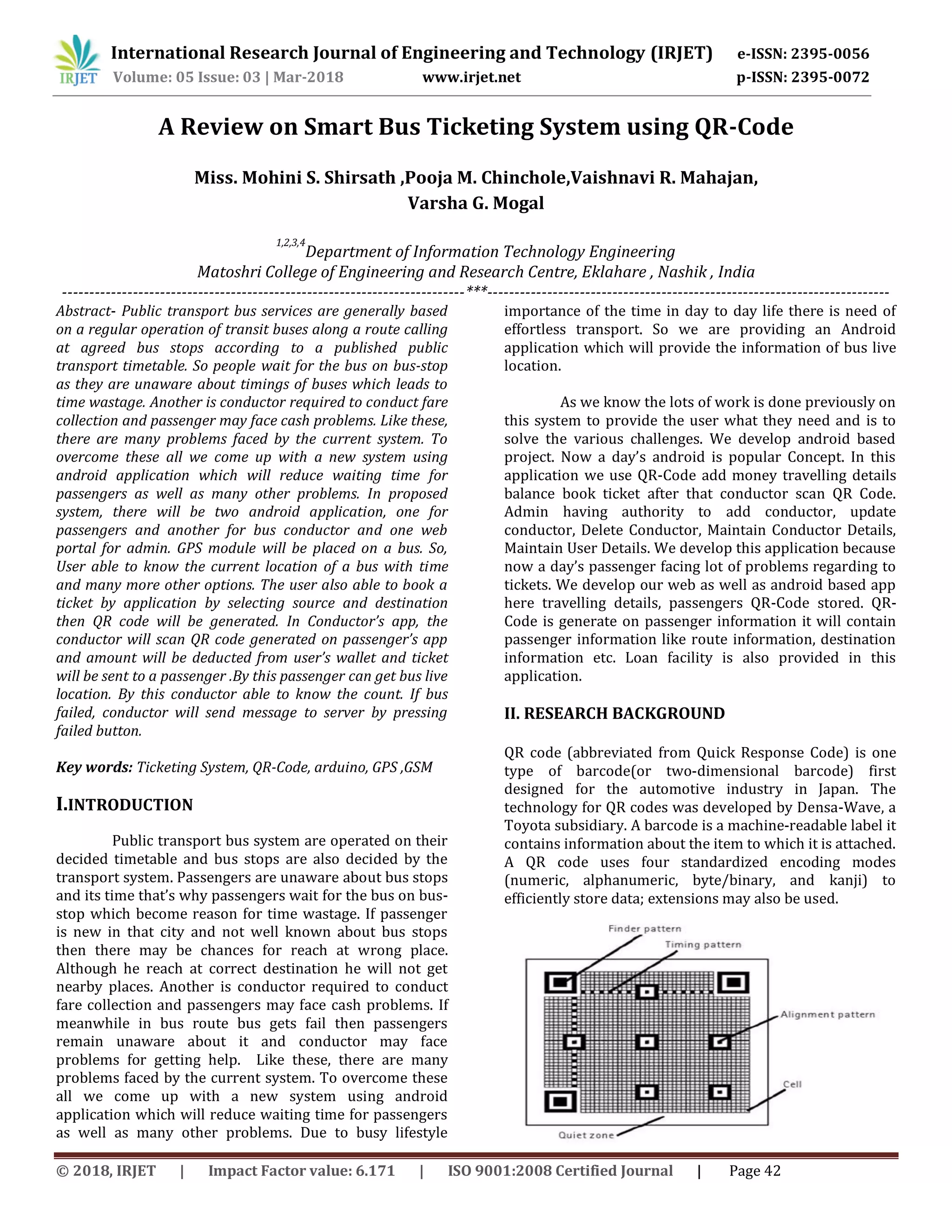 A Review on Smart Bus Ticketing System using QR-Code | PDF