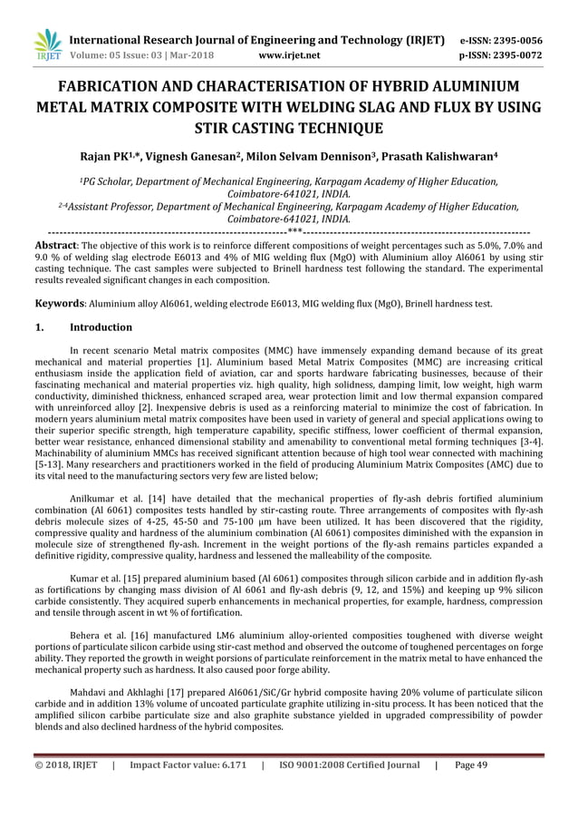 Fabrication and Characterisation of Hybrid Aluminium Metal Matrix Composite with Welding Slag ...