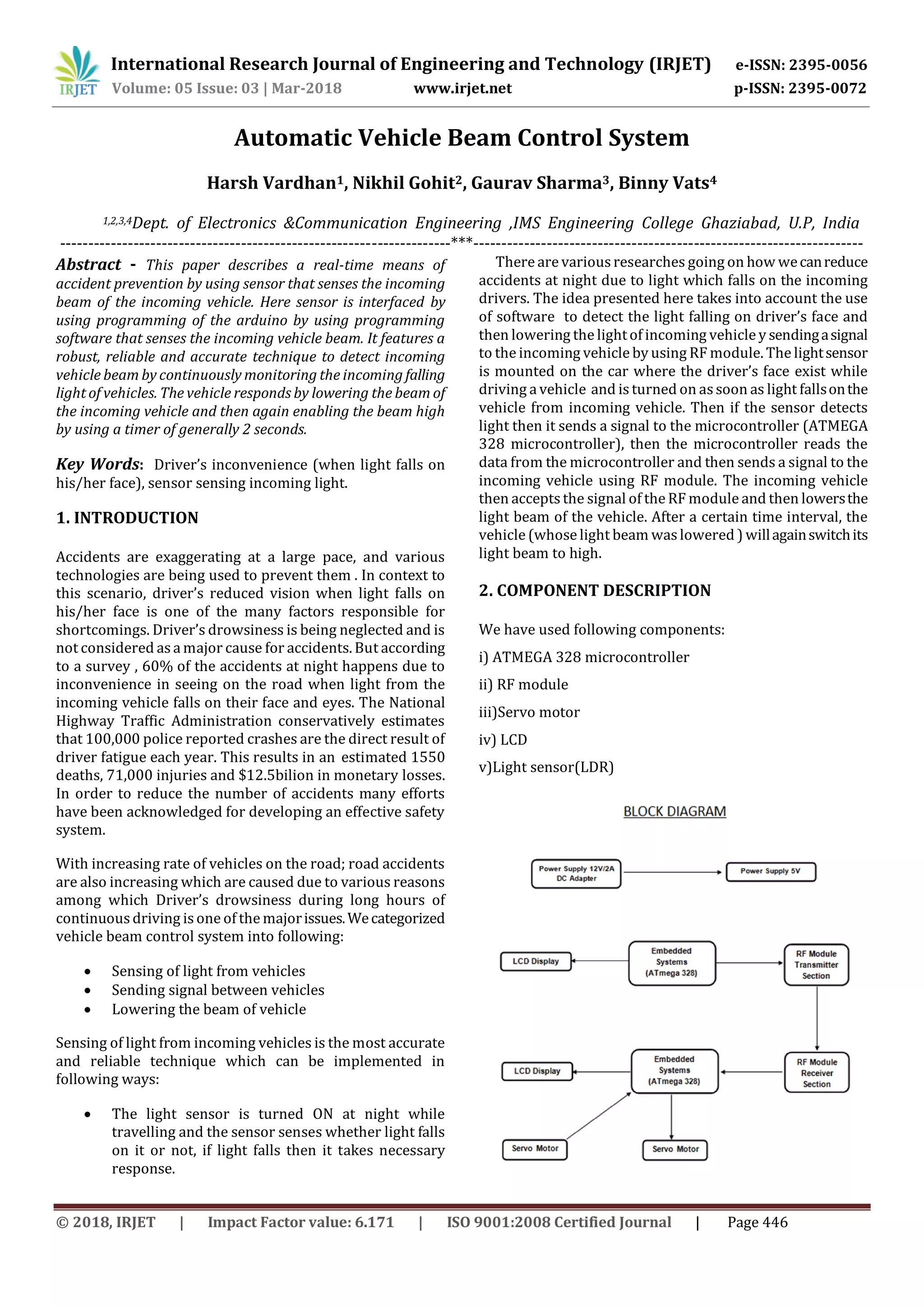 IRJET- Automatic Vehicle Beam Control System | PDF