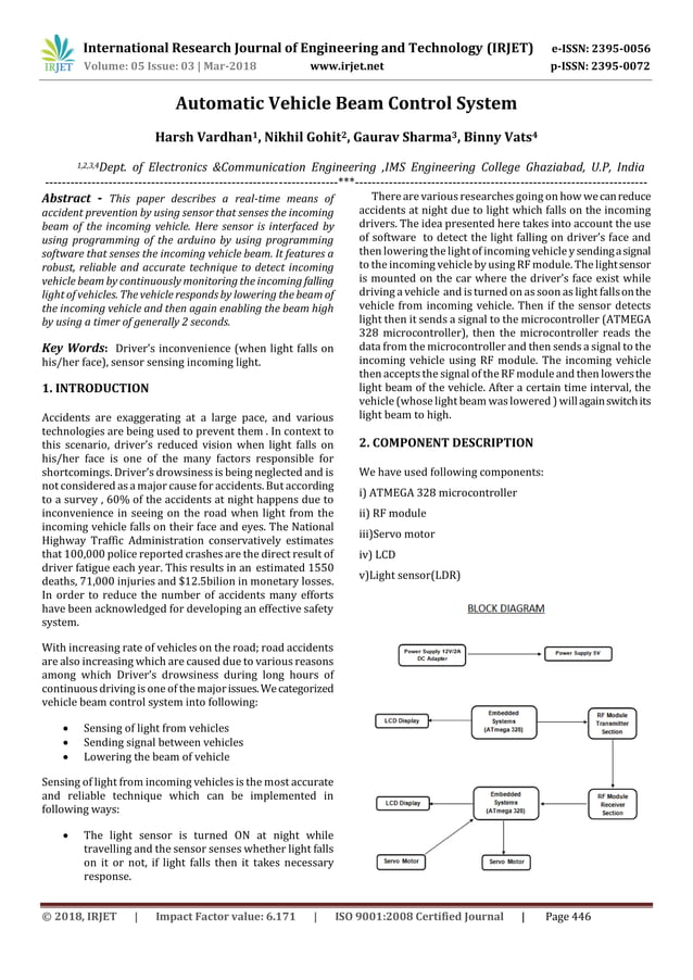 IRJET- Automatic Vehicle Beam Control System | PDF