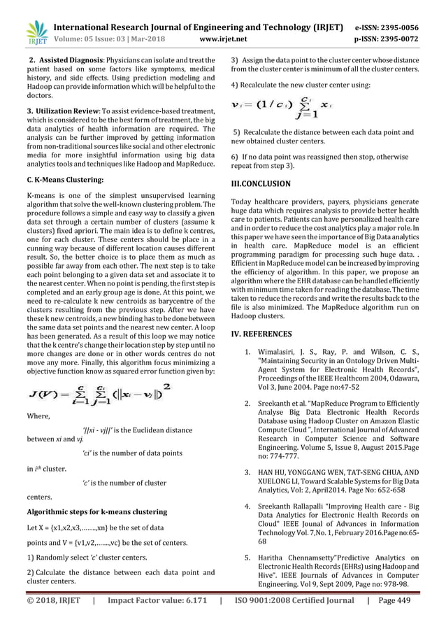 IRJET- Analyse Big Data Electronic Health Records Database using Hadoop Cluster | PDF