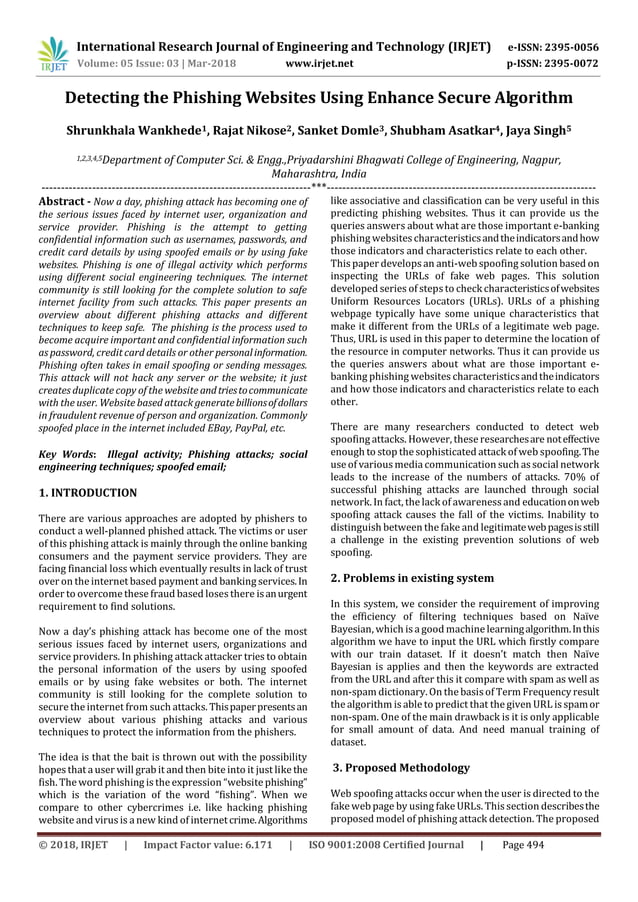 IRJET- Detecting the Phishing Websites using Enhance Secure Algorithm ...