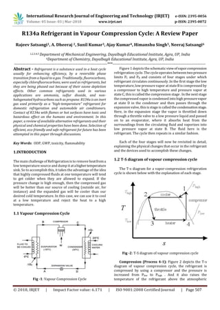 IRJET- R134a Refrigerant in Vapour Compression Cycle: A Review Paper | PDF