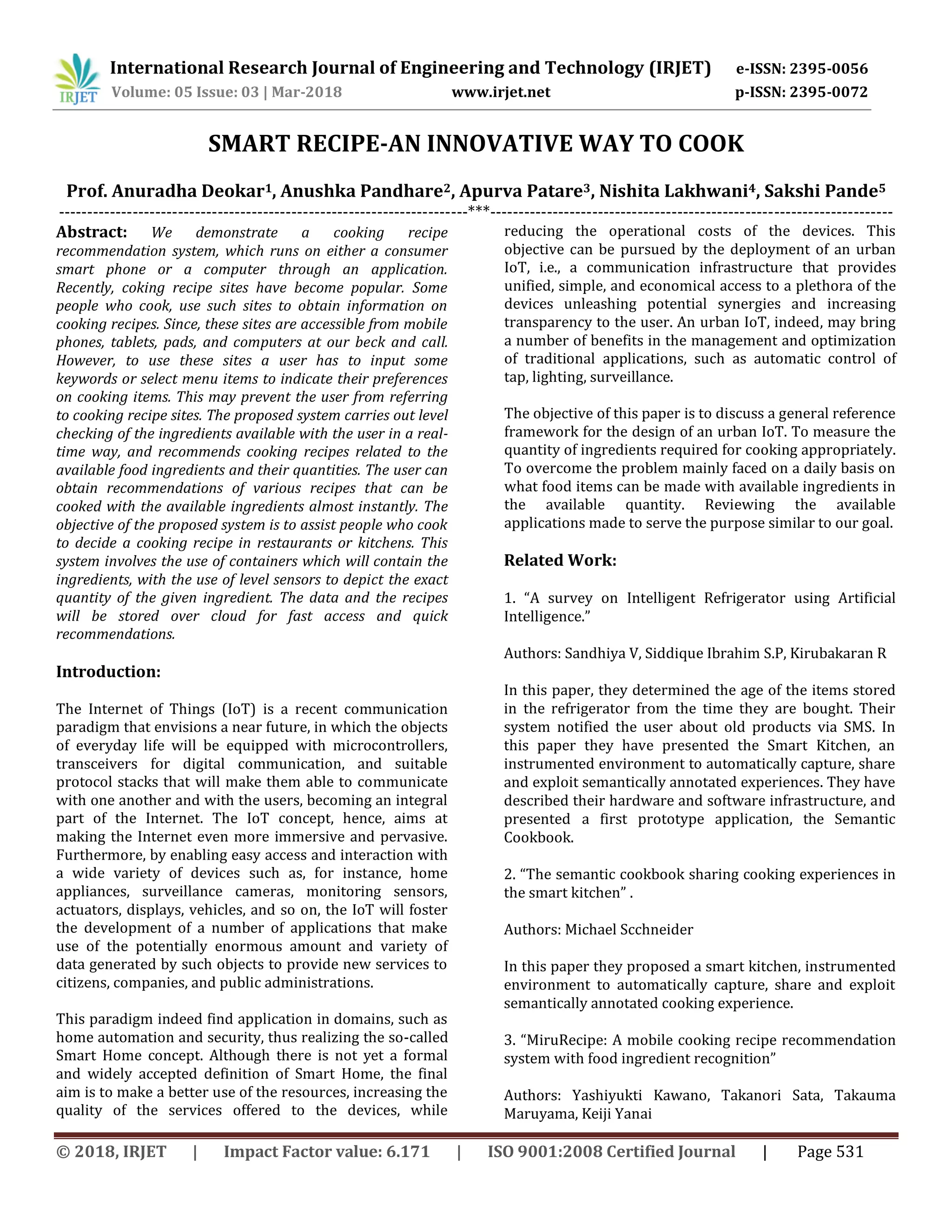 IRJET- Smart Recipe-An Innovative Way to Cook | PDF