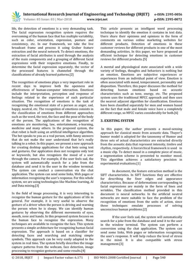 IRJET- Review on Mood Detection using Image Processing and Chatbot using Artificial Intelligence ...