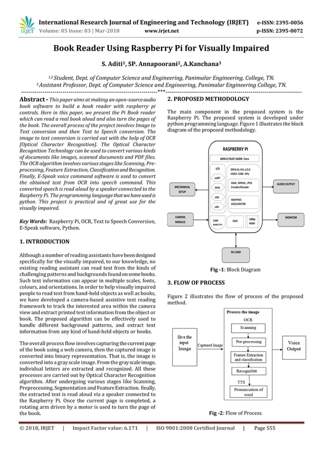 IRJET- Book Reader using Raspberry Pi for Visually Impaired | PDF