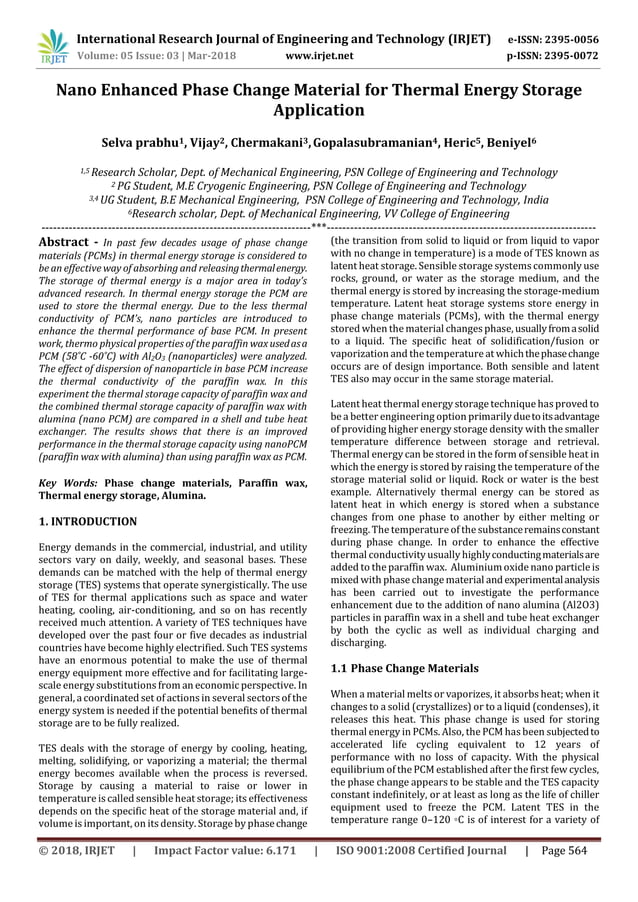 IRJET- Nano Enhanced Phase Change Material for Thermal Energy Storage Application | PDF ...