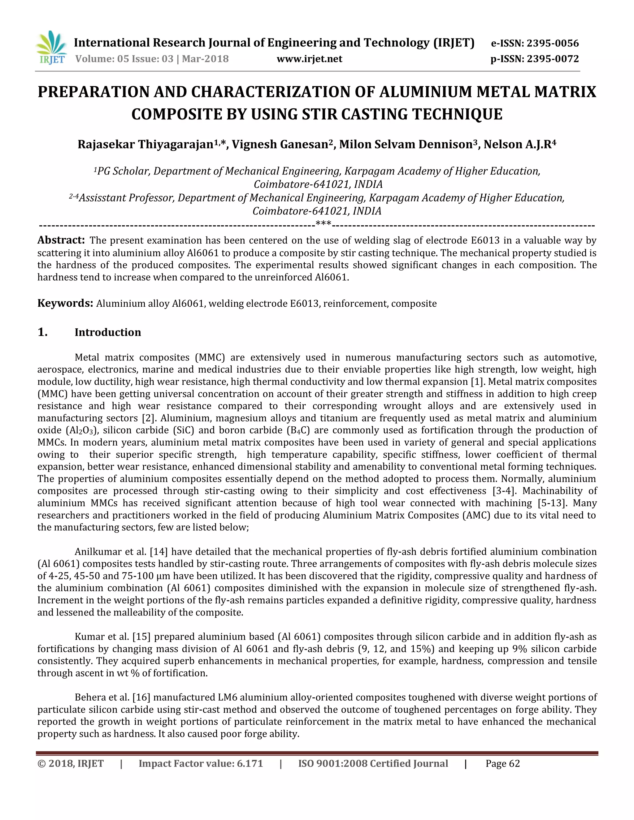Preparation and Characterization of Aluminium Metal Matrix Composite by ...