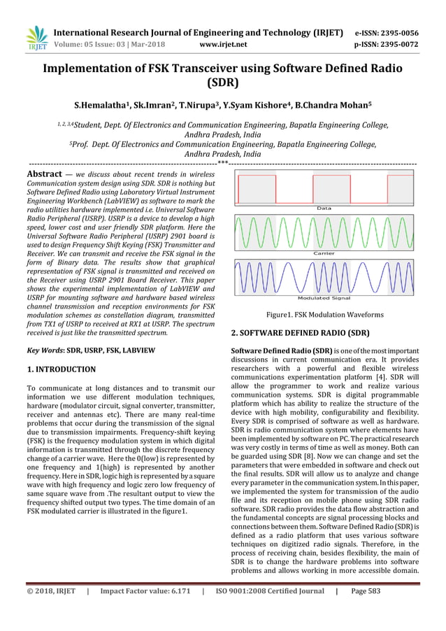 IRJET- Implementation of FSK Transceiver using Software Defined Radio (SDR) | PDF