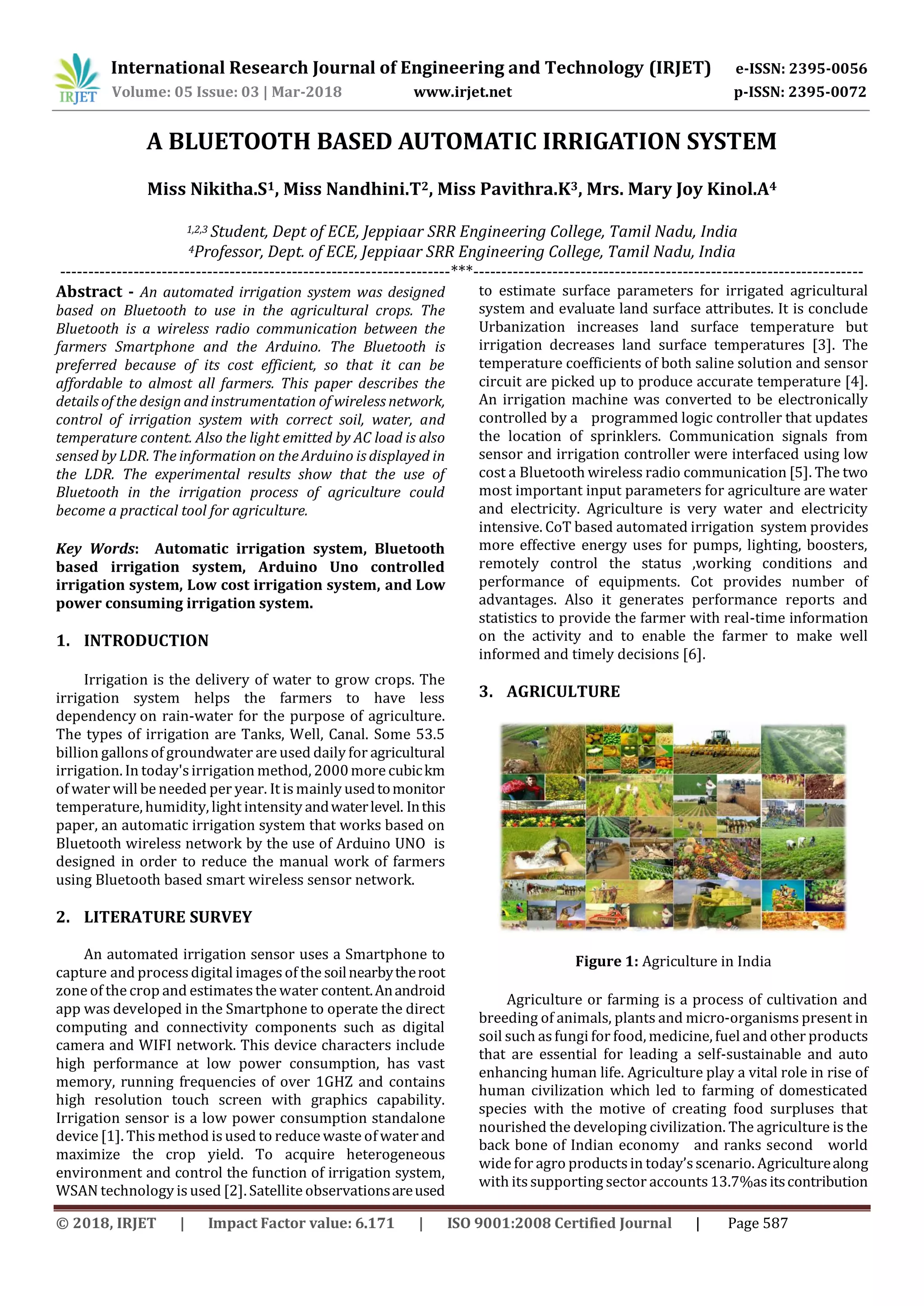 IRJET- A Bluetooth Based Automatic Irrigation System | PDF