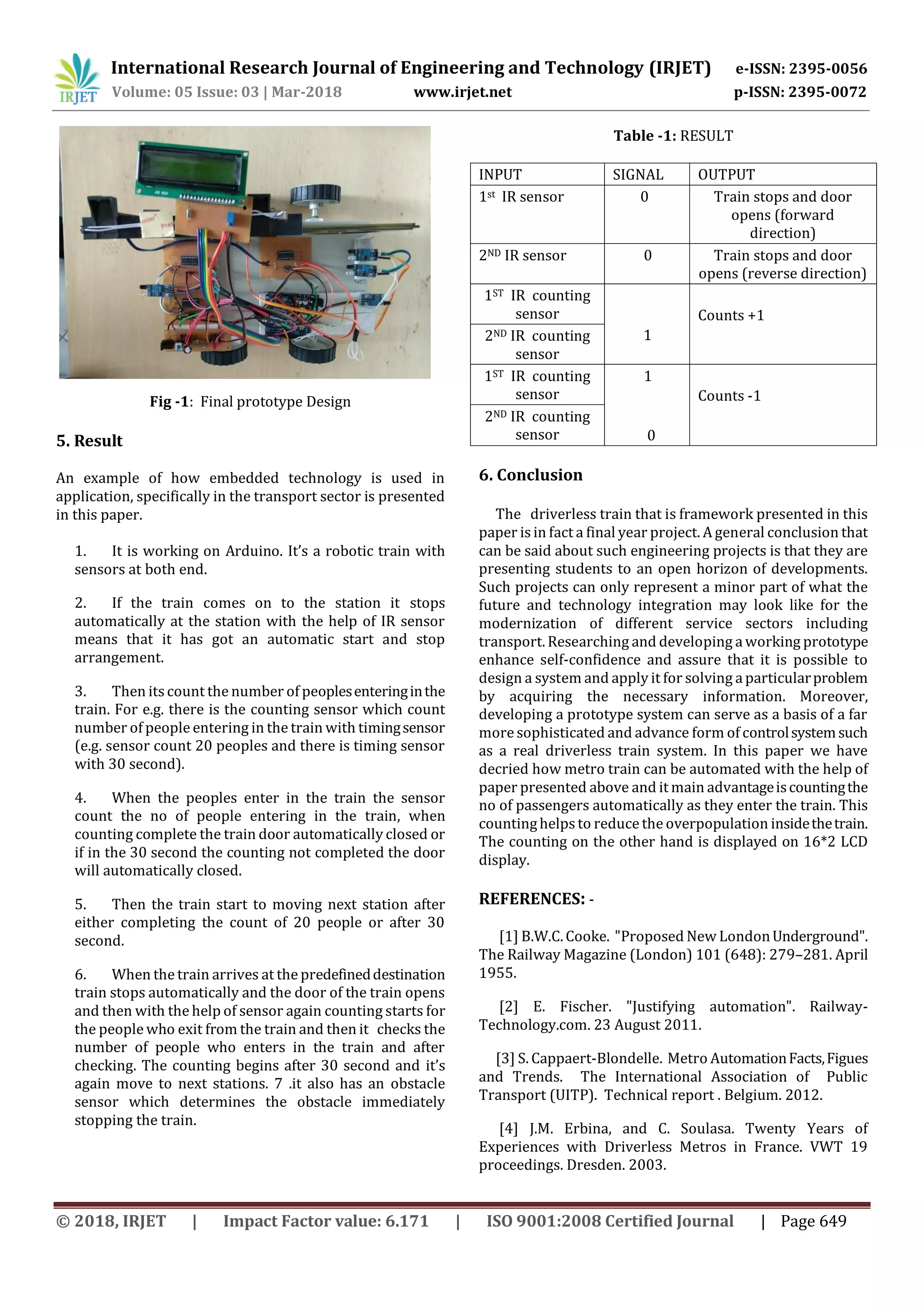 IRJET- Automatic Metro Train to Shuttle Between Two Stations | PDF