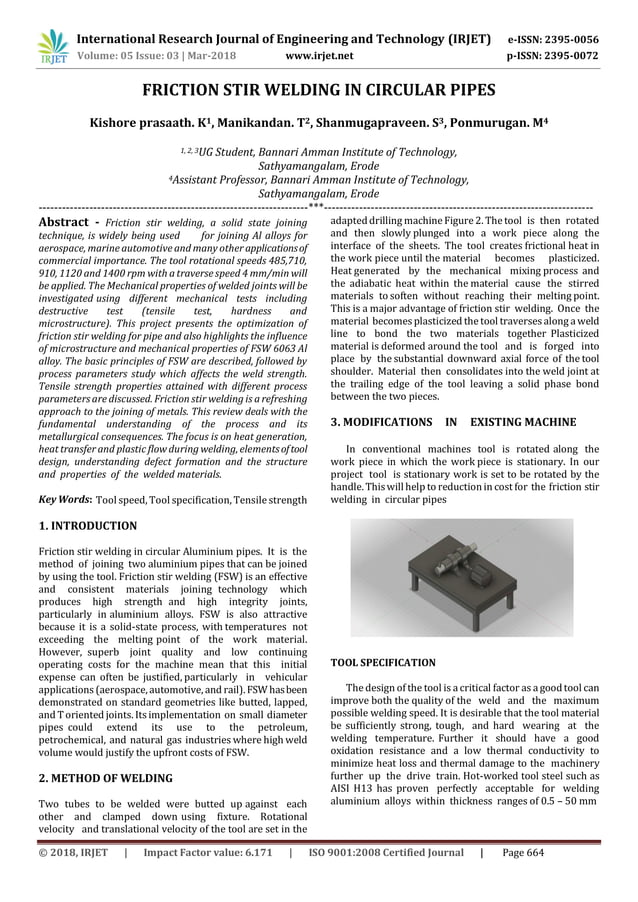 Irjet Friction Stir Welding In Circular Pipes Pdf