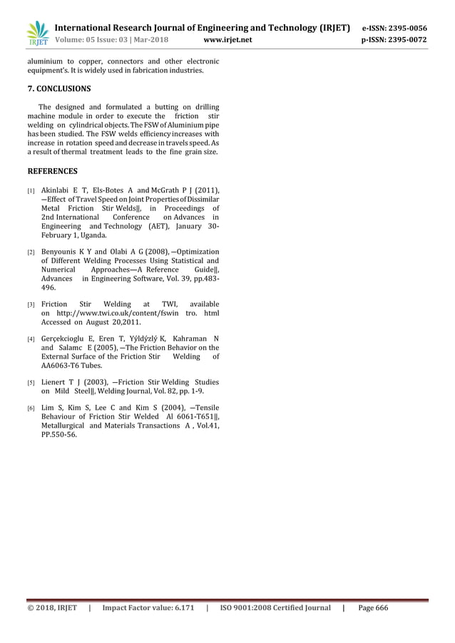 IRJET- Friction Stir Welding in Circular Pipes | PDF