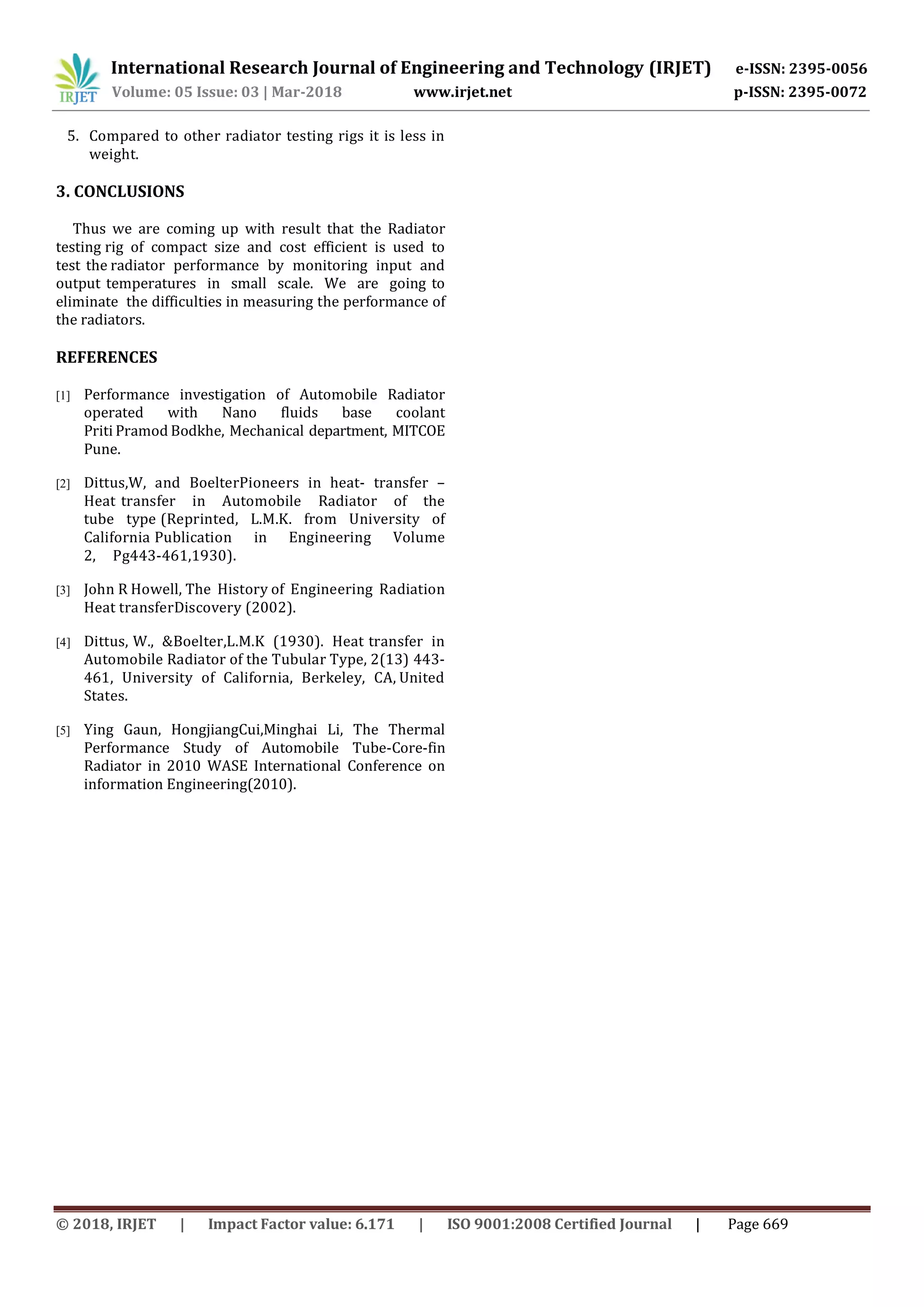 IRJET- Parametric Study on Radiator Test Rig | PDF | Automotive ...