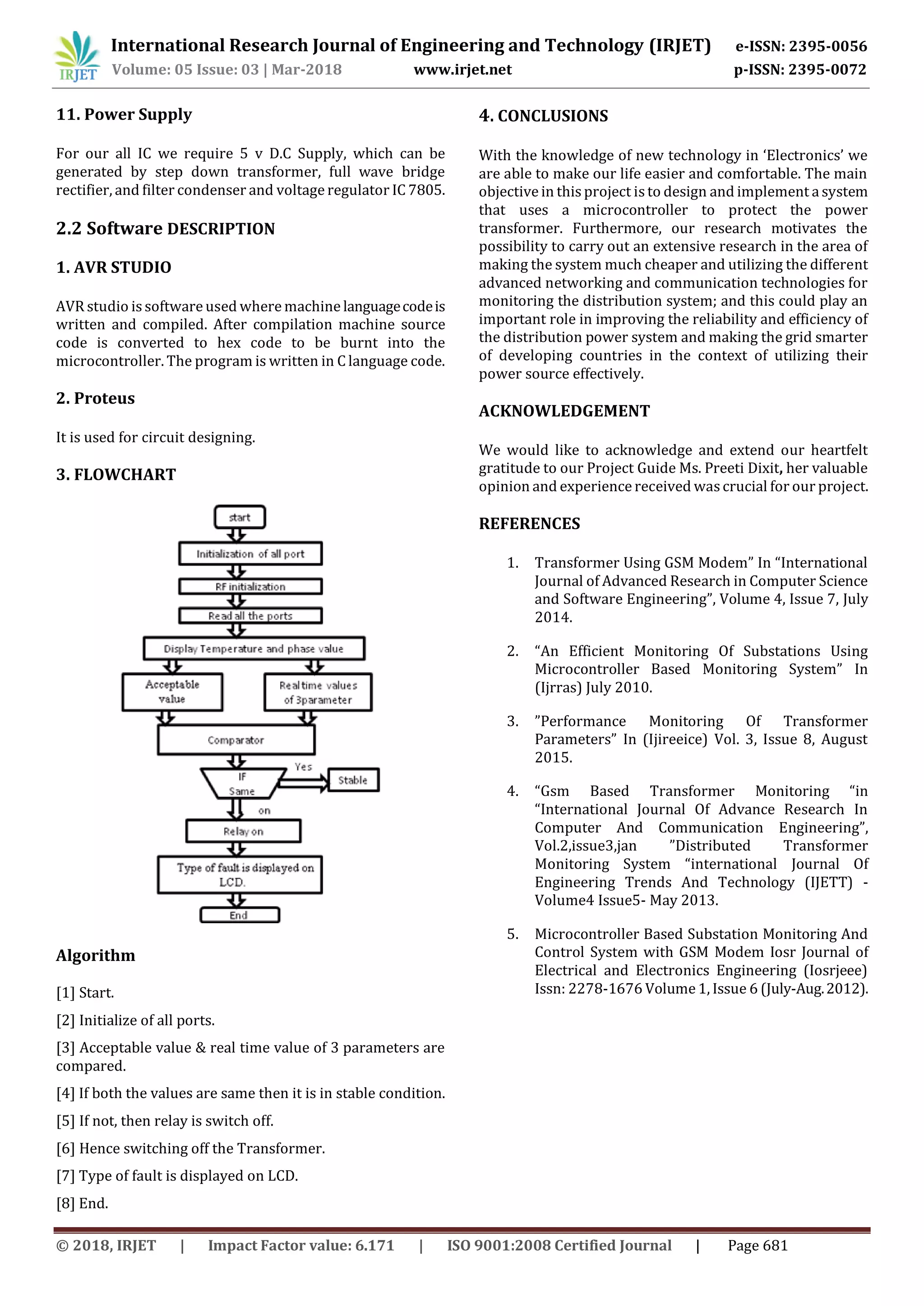 Irjet Transformer Monitoring And Protection System Using Avr Atmega16 Microcontroller By Rf