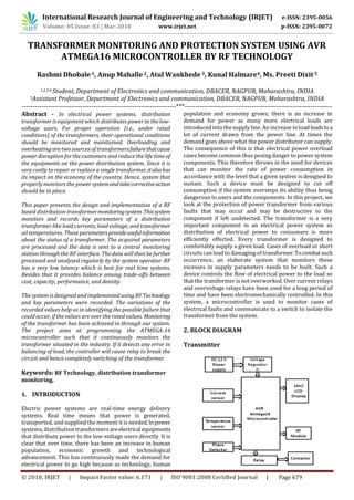IRJET- Transformer Monitoring and Protection System using AVR Atmega16 Microcontroller by RF ...