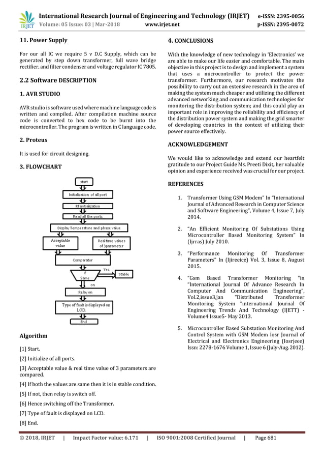 Irjet Transformer Monitoring And Protection System Using Avr Atmega16 Microcontroller By Rf