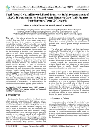 IRJET- Feed-Forward Neural Network Based Transient Stability Assessment of 132KV Sub ...