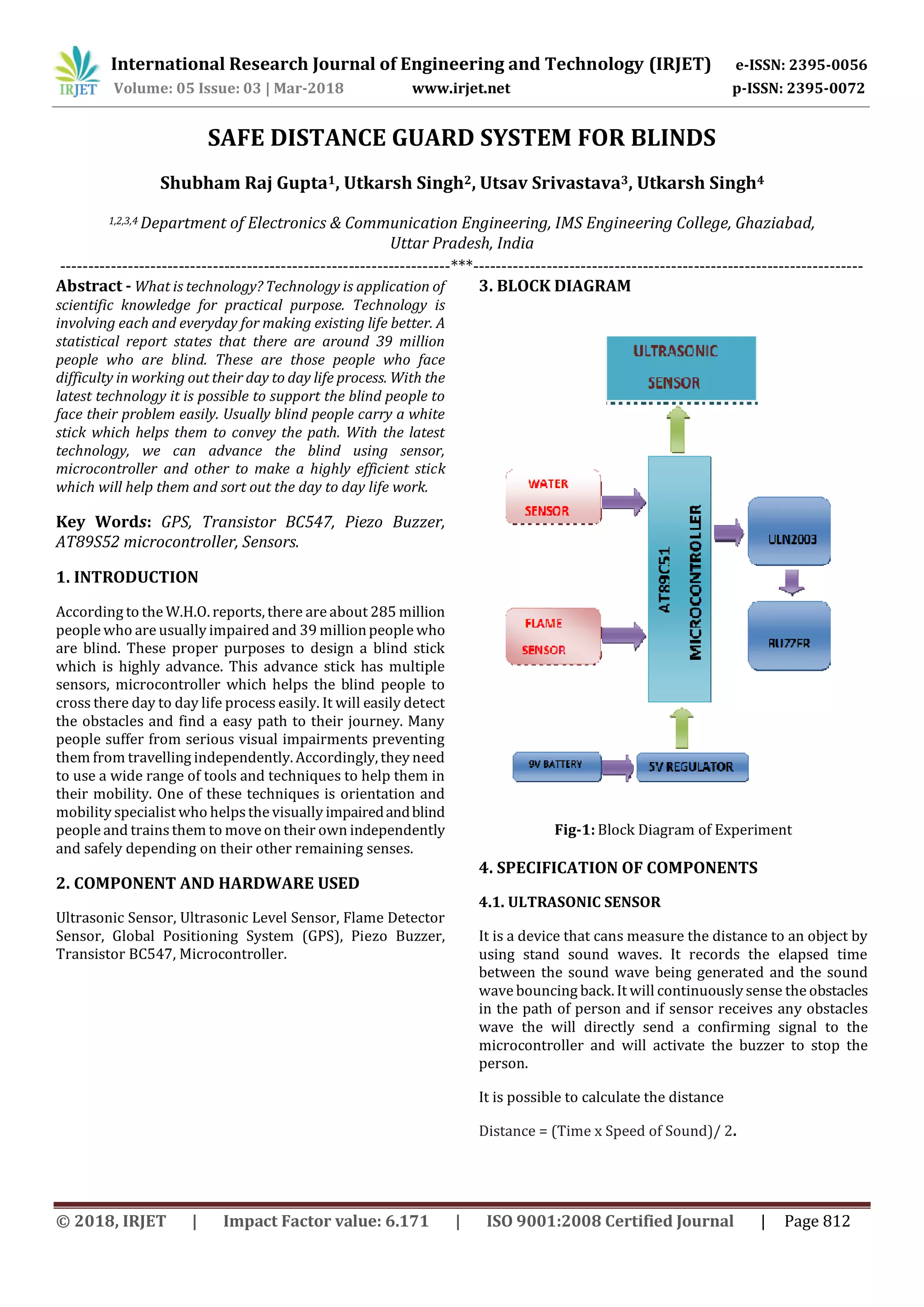 IRJET- Safe Distance Guard System for Blinds | PDF