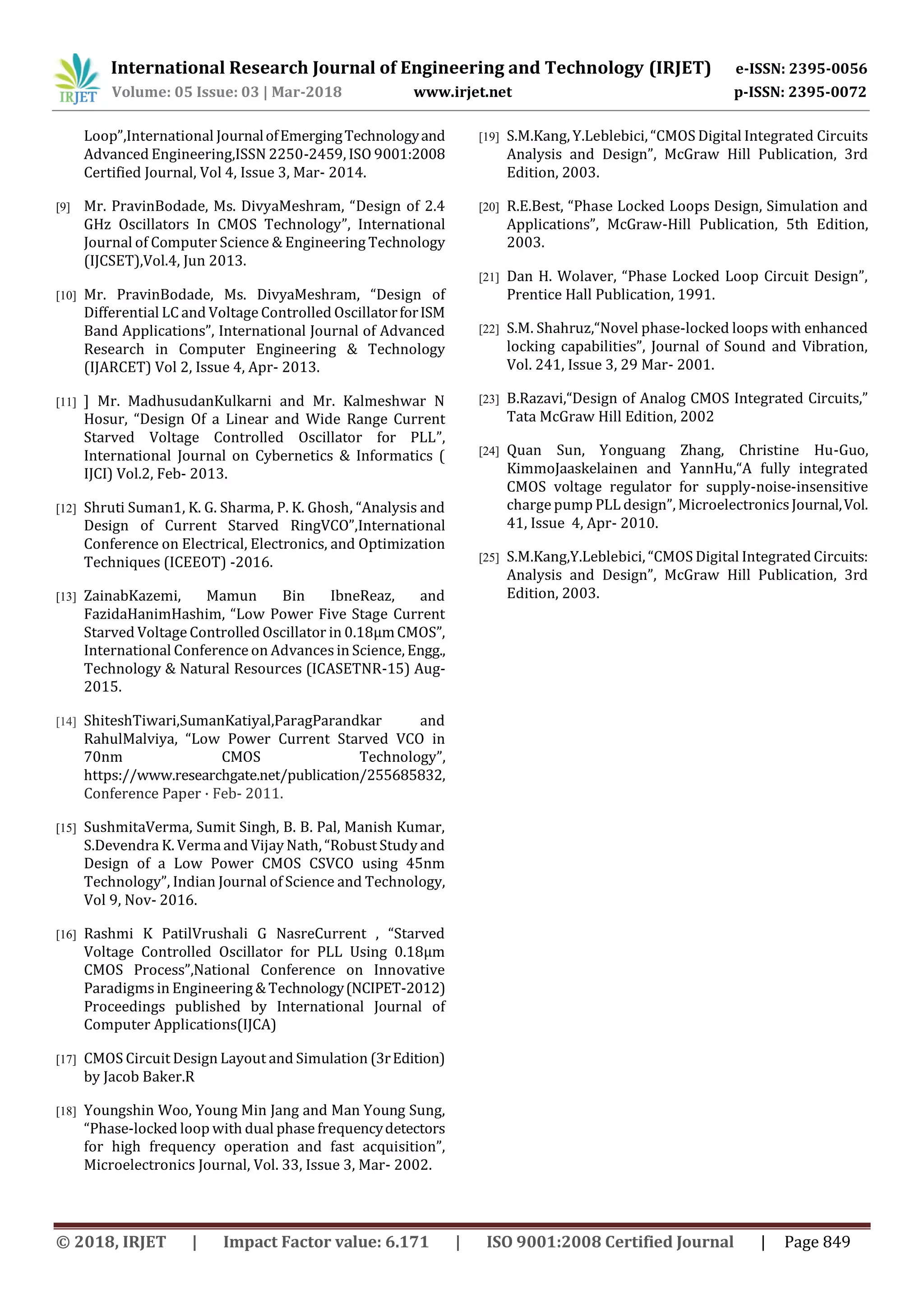 IRJET- Design of Voltage Controlled Oscillator in 180 nm CMOS Technology | PDF