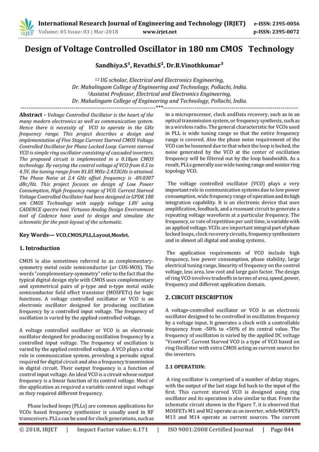 IRJET- Design of Voltage Controlled Oscillator in 180 nm CMOS Technology | PDF