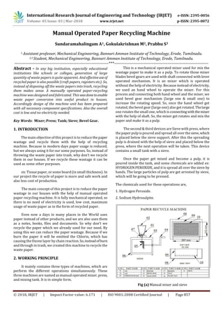 IRJET- Manual Operated Paper Recycling Machine | PDF