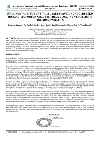 IRJET- Experimental Study of Structural Behaviour of Double Skin Hollow ...
