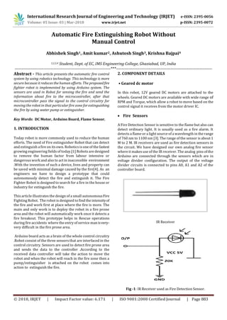 IRJET- Automatic Fire Extinguishing Robot without Manual Control | PDF