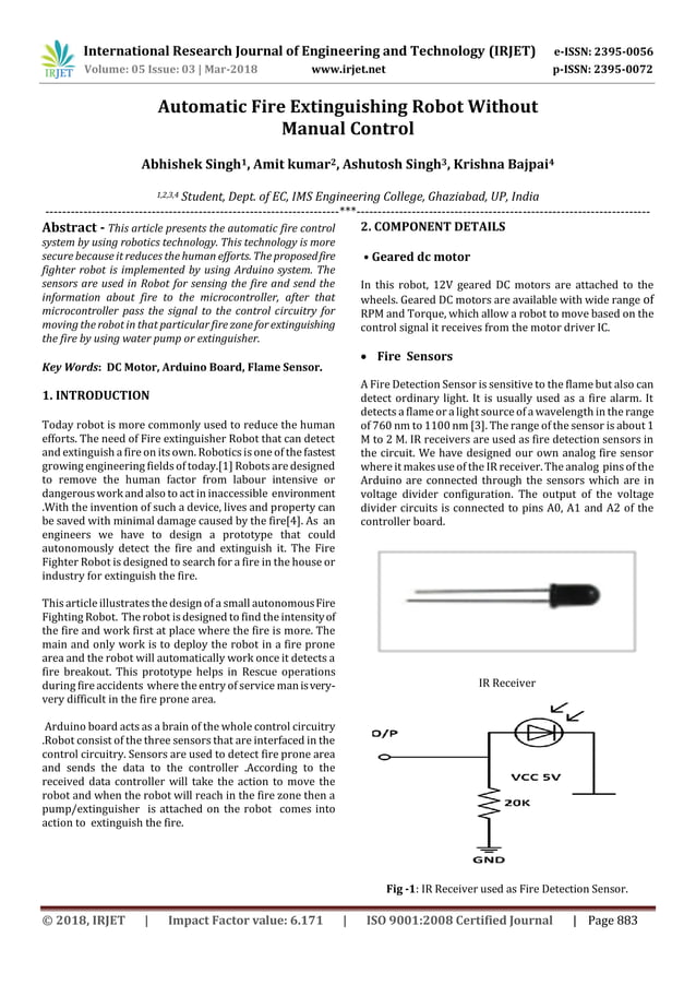 IRJET- Automatic Fire Extinguishing Robot without Manual Control | PDF