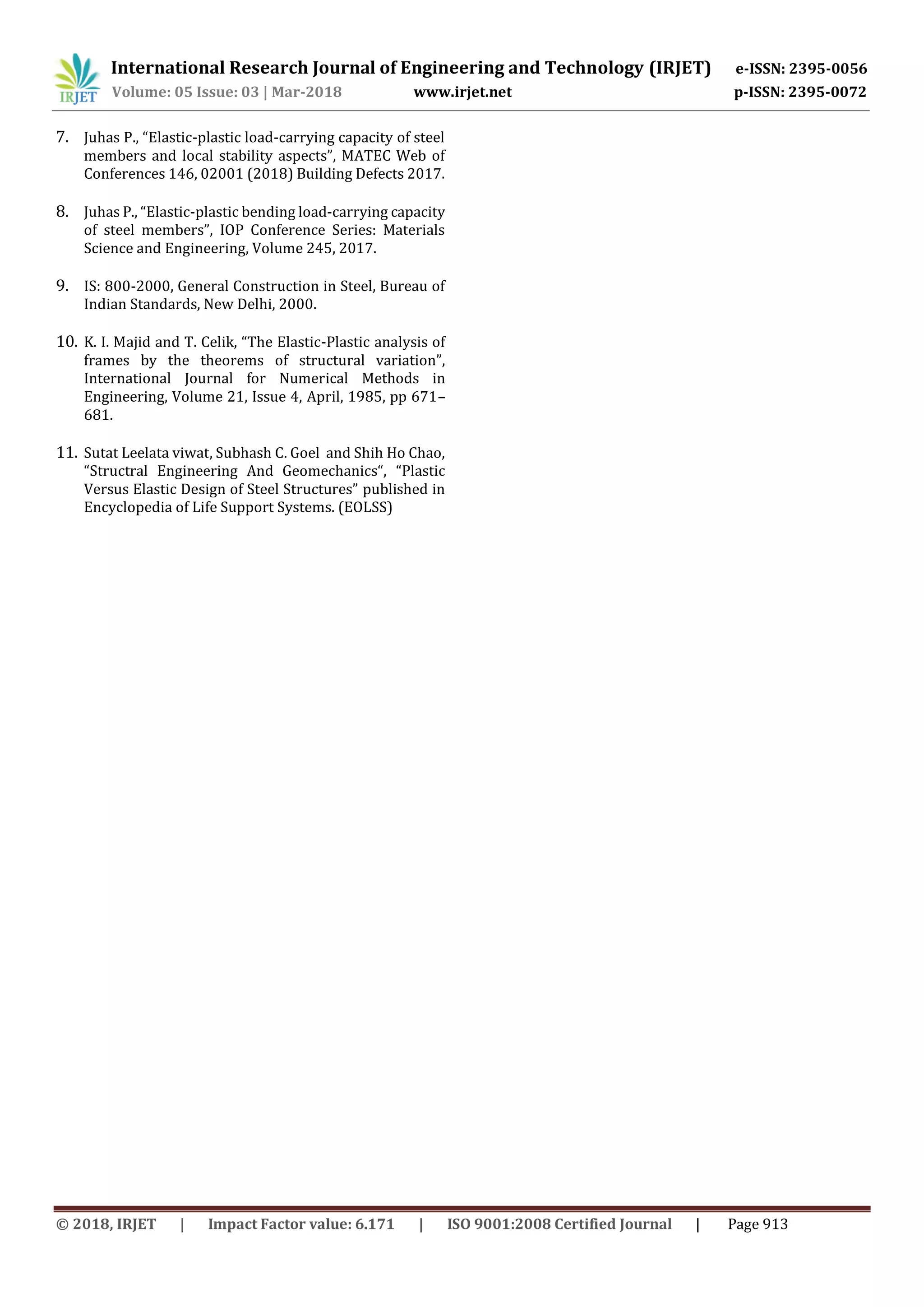 IRJET- Elastic-Plastic Analysis of Plane Portal Frame by STAAD | PDF
