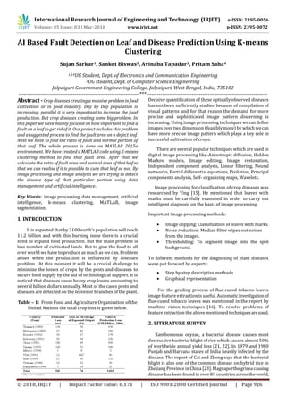 IRJET- AI Based Fault Detection on Leaf and Disease Prediction using K-means Clustering | PDF
