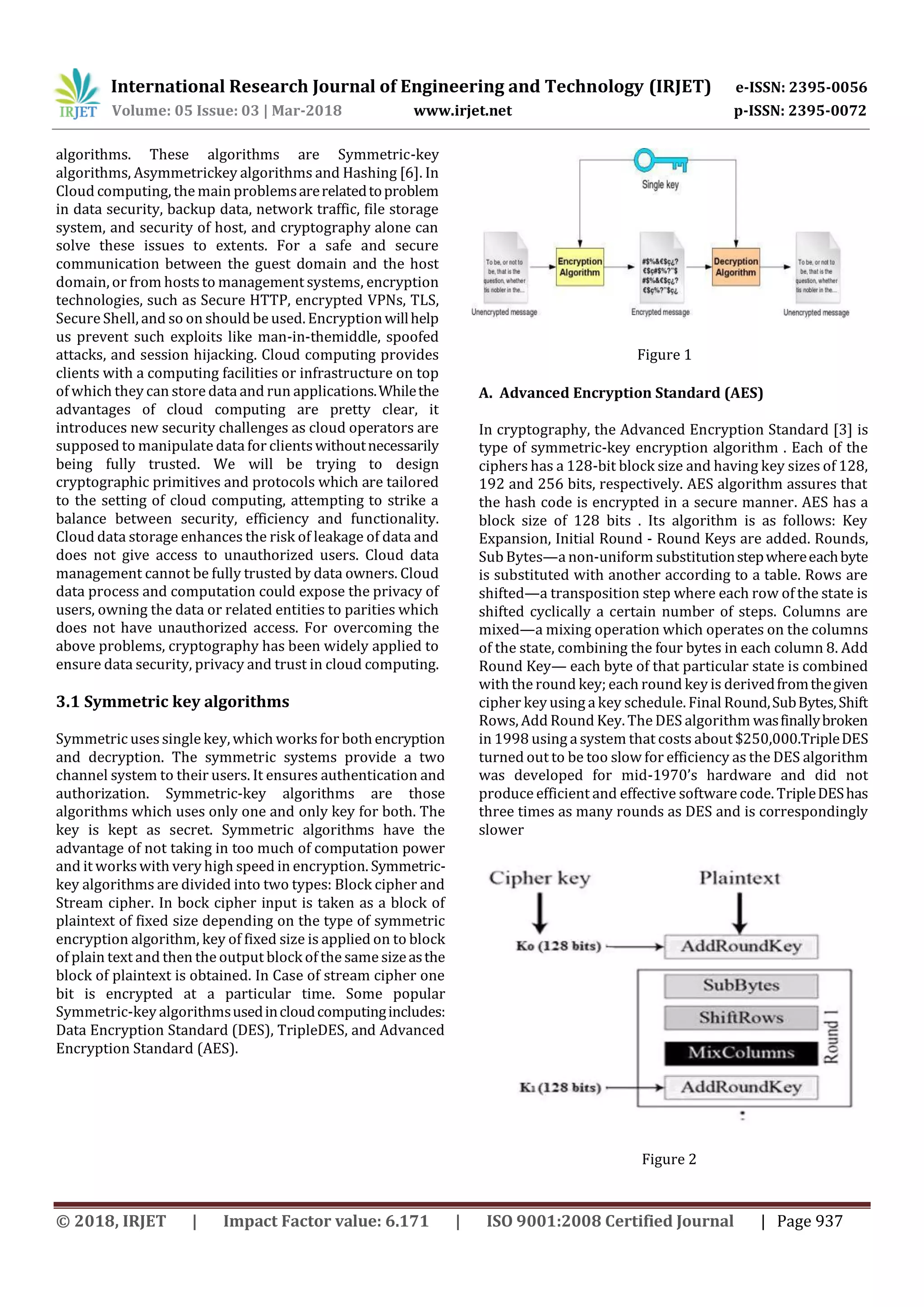 Irjet Ensuring Security In Cloud Computing Cryptography Using Cryptography Pdf