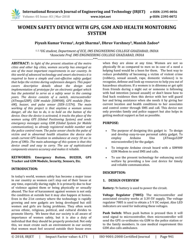 IRJET- Women Safety Device with GPS, GSM and Health Monitoring System | PDF | Auto Navigation ...