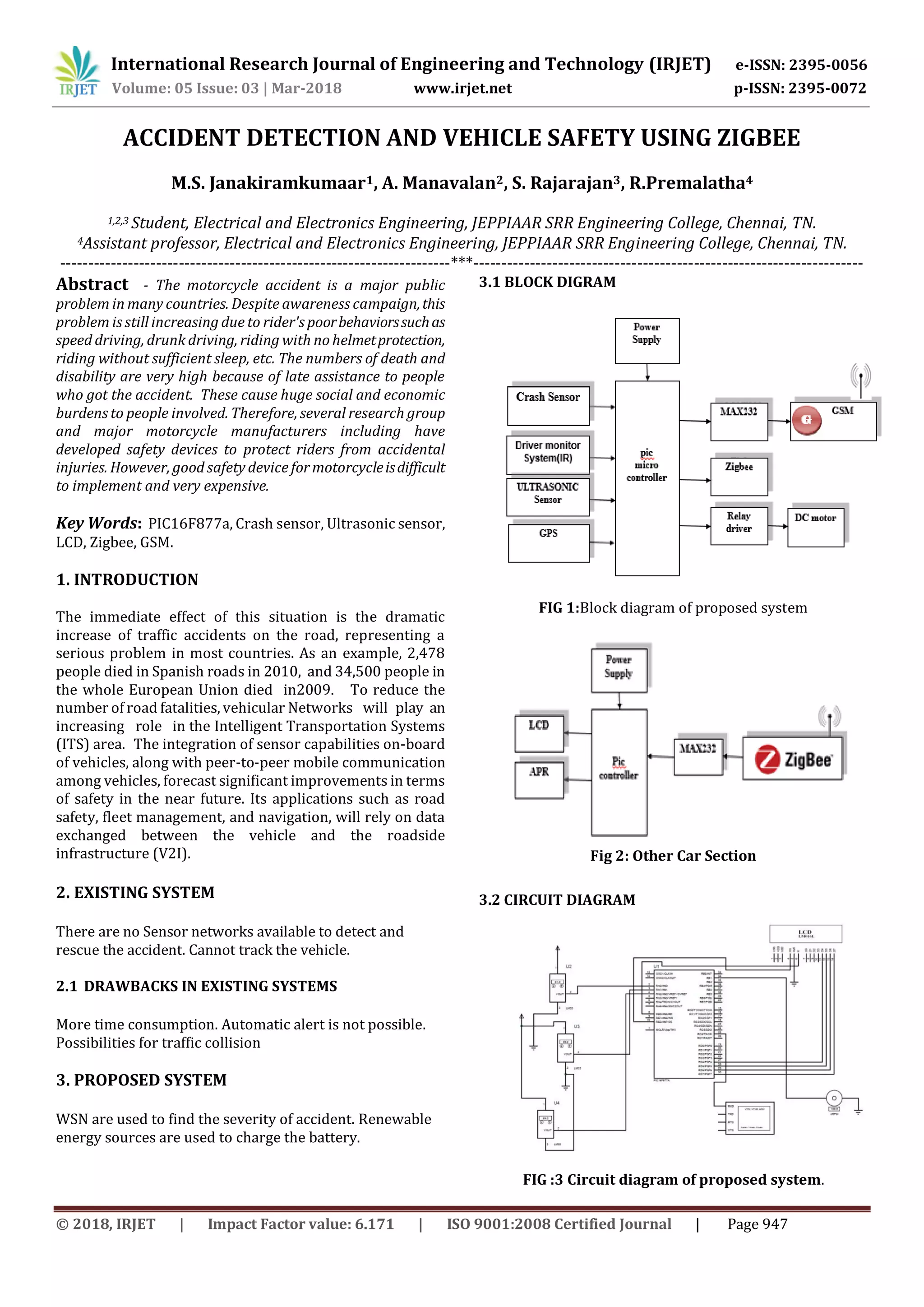 IRJET- Accident Detection and Vehicle Safety using Zigbee | PDF
