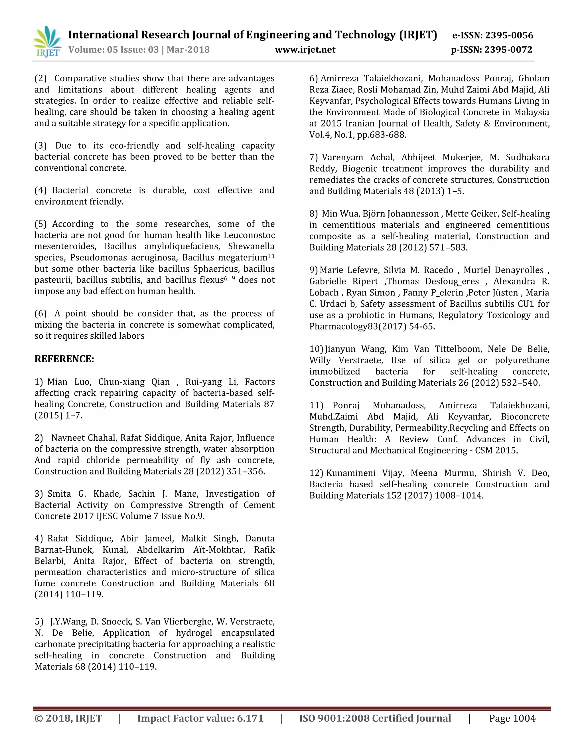 IRJET- Bacteria based Self-Healing Concrete: Review | PDF