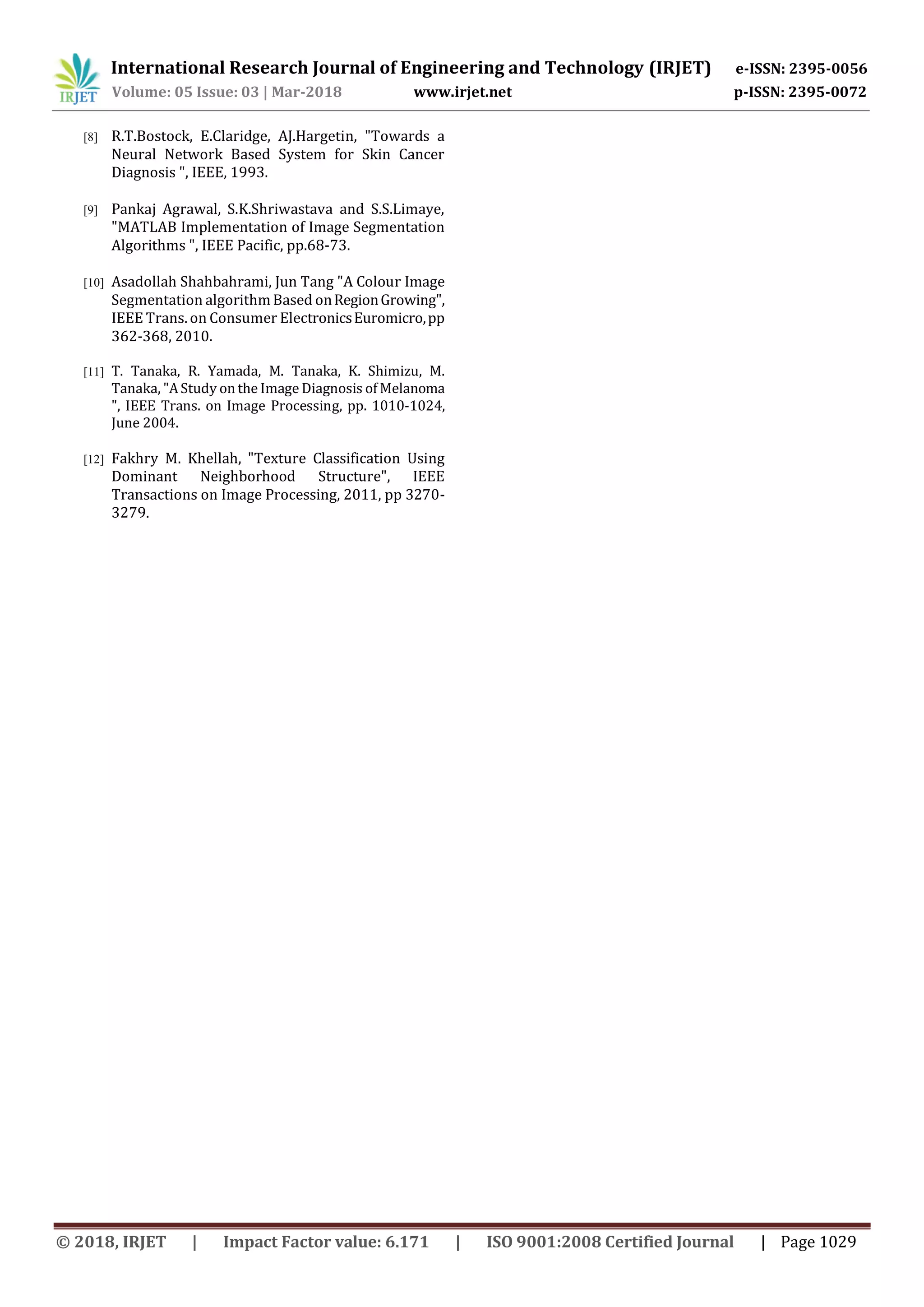 IRJET- Texture Feature Extraction for Classification of Melanoma | PDF | Skin and Dermatology ...