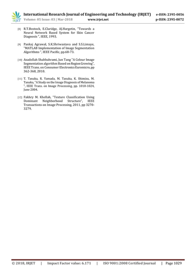 Irjet Texture Feature Extraction For Classification Of Melanoma Pdf Skin And Dermatology