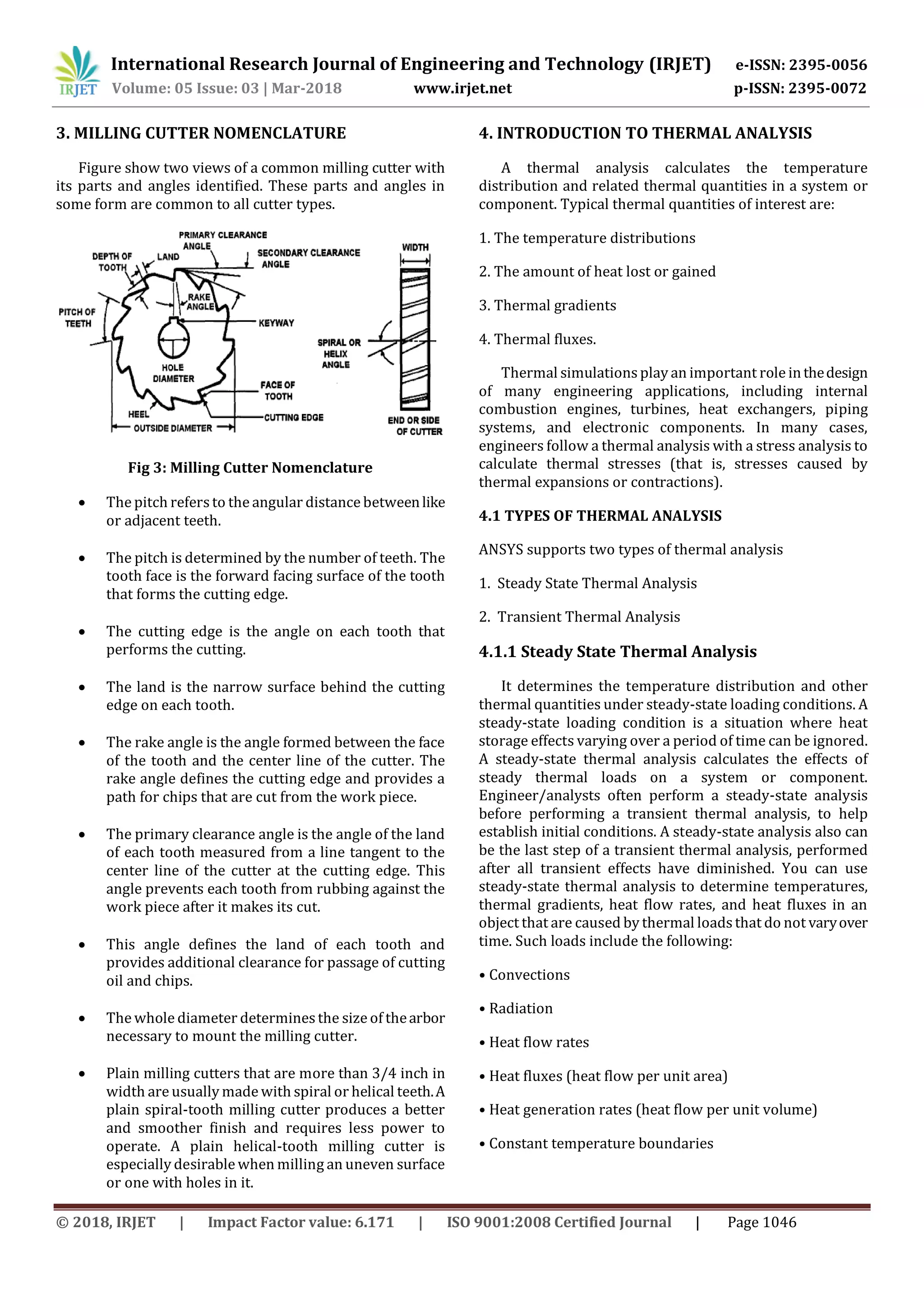 Irjet Thermal Analysis Of Milling Cutter Using Finite Element Analysis