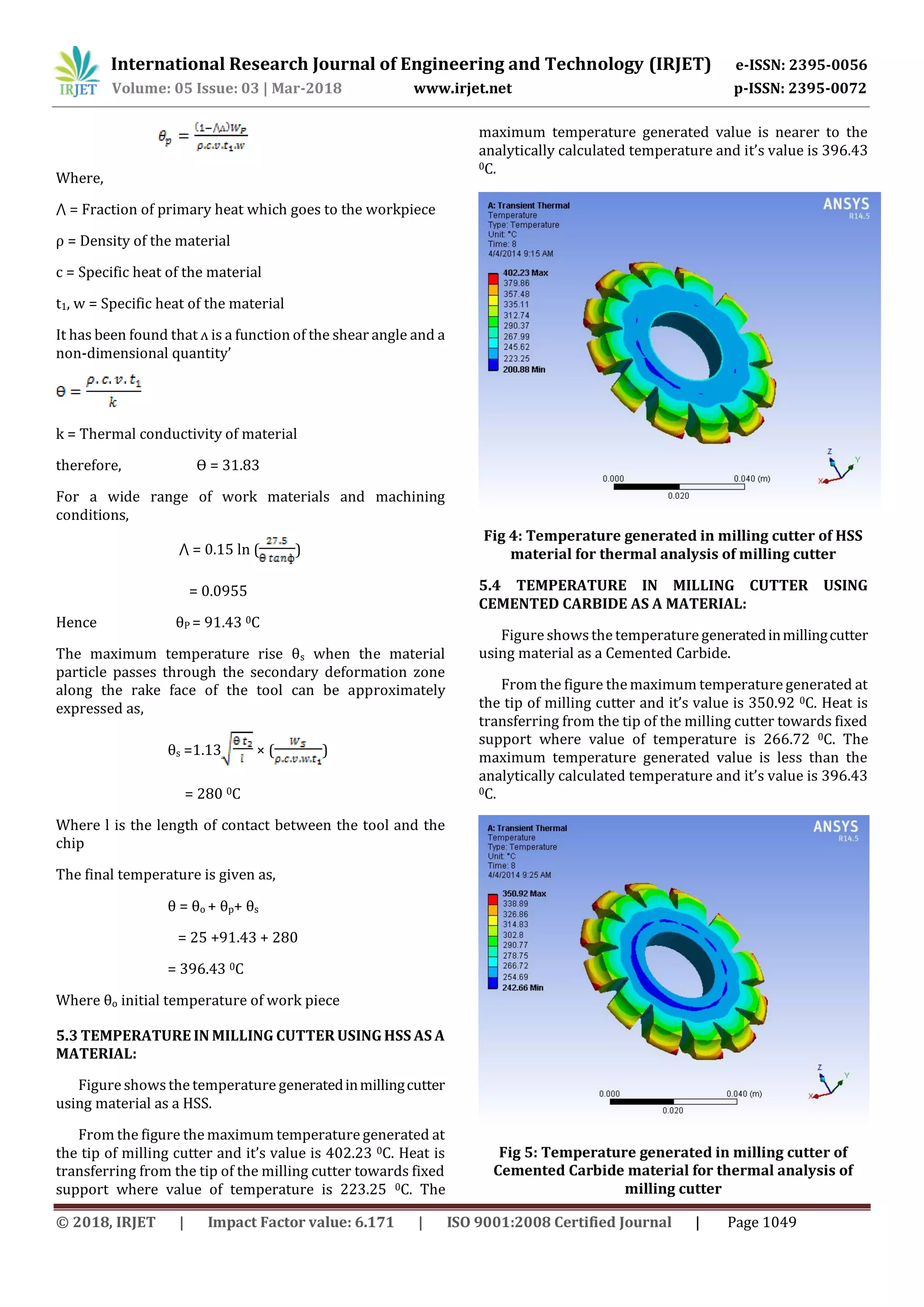 IRJET- Thermal Analysis of Milling Cutter using Finite Element Analysis Tool | PDF