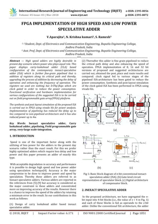 IRJET- FPGA Implementation of High Speed and Low Power Speculative Adder | PDF