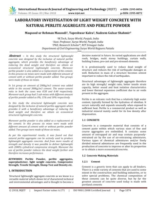 IRJET- Laboratory Investigation of Light Weight Concrete with Natural ...