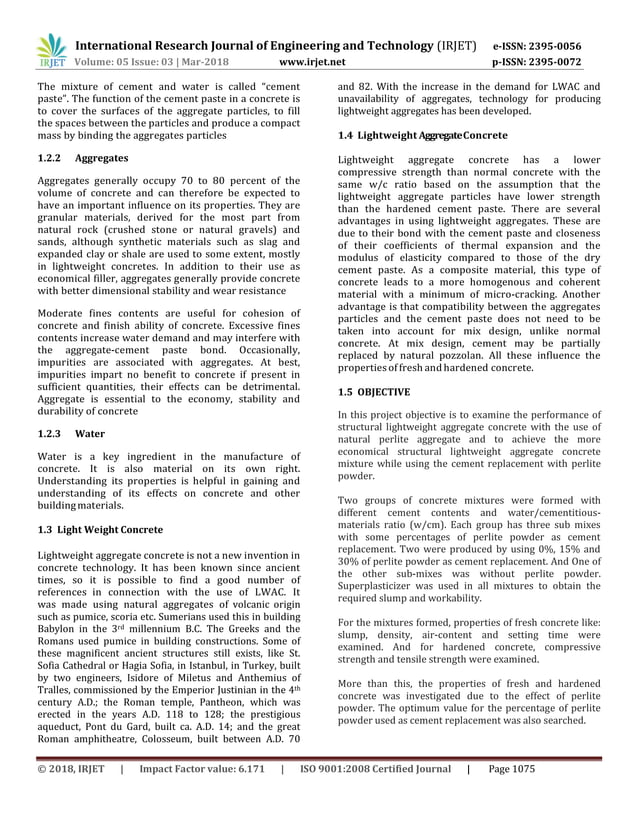 IRJET- Laboratory Investigation of Light Weight Concrete with Natural ...