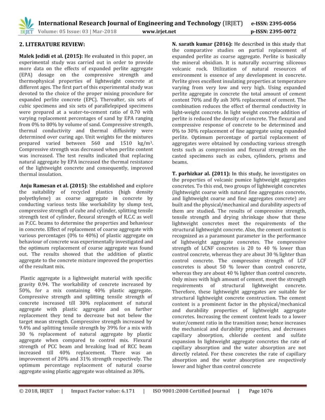 IRJET- Laboratory Investigation of Light Weight Concrete with Natural ...