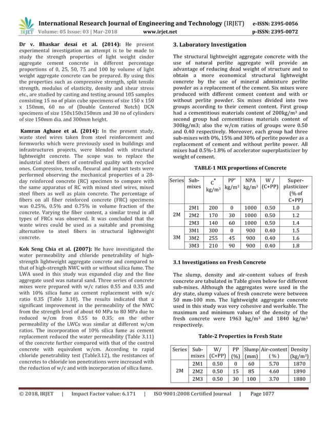IRJET- Laboratory Investigation of Light Weight Concrete with Natural ...