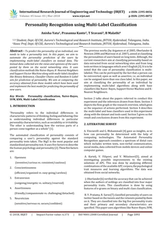 IRJET- Personality Recognition using Multi-Label Classification | PDF