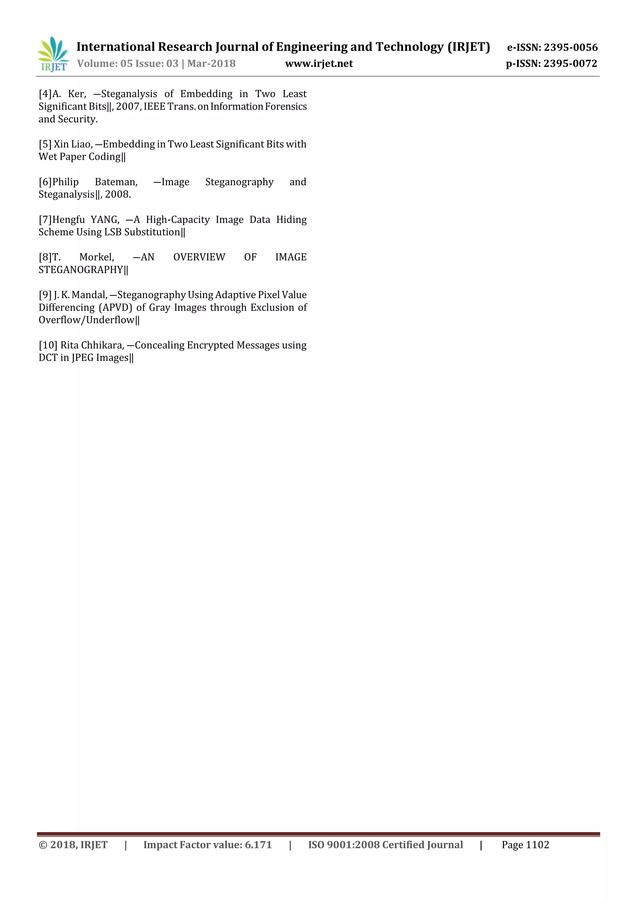 IRJET- Data Hiding in Digital Image using Steganography | PDF