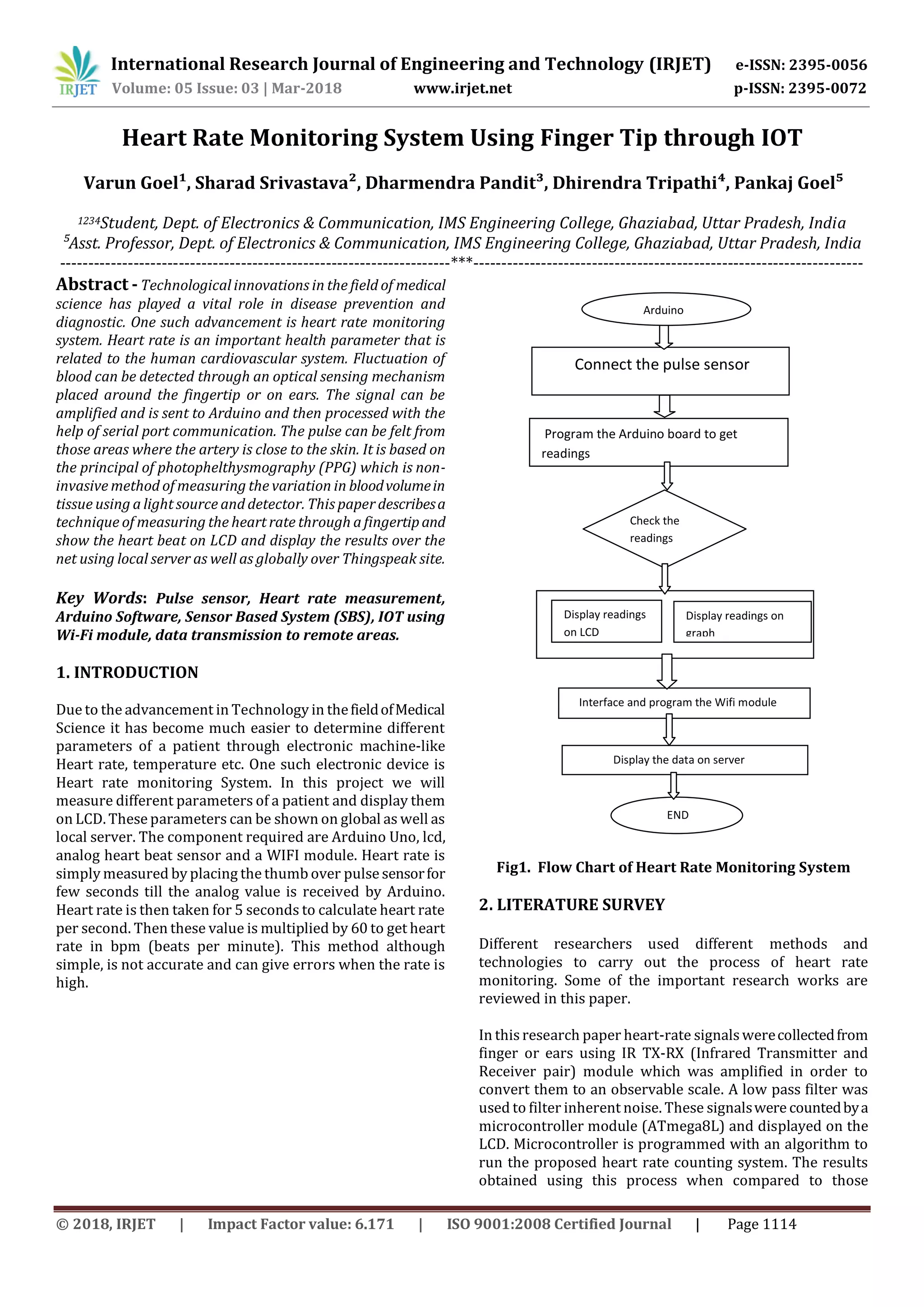 IRJET- Heart Rate Monitoring System using Finger Tip through IOT | PDF