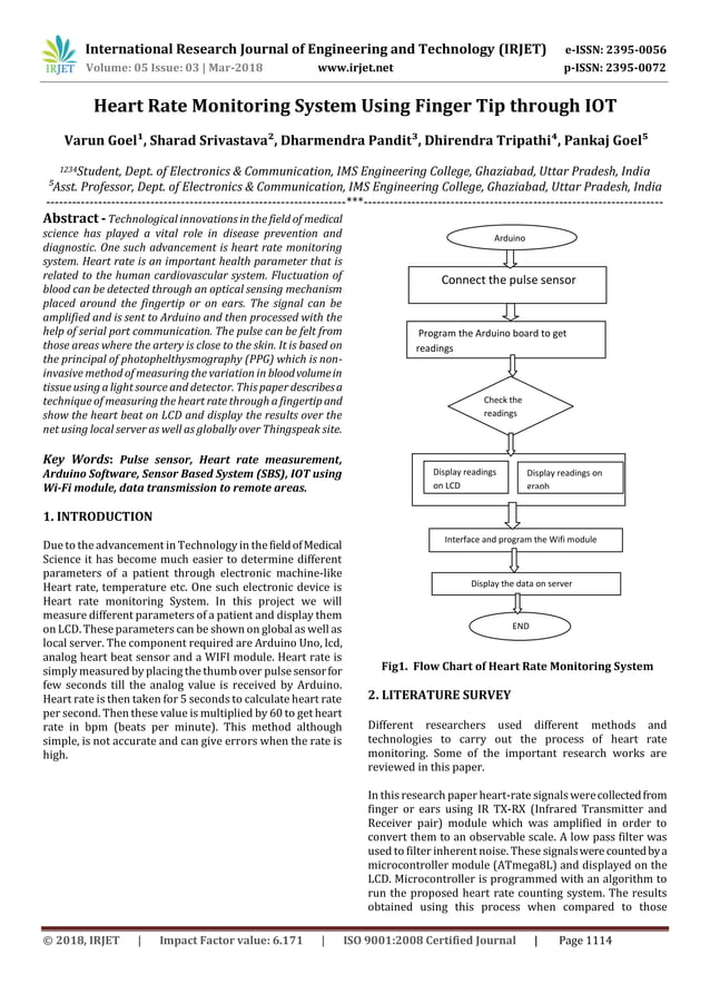 Irjet Heart Rate Monitoring System Using Finger Tip Through Iot Pdf