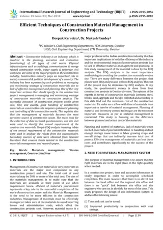 IRJET- Efficient Techniques of Construction Material Management in Construction Projects | PDF